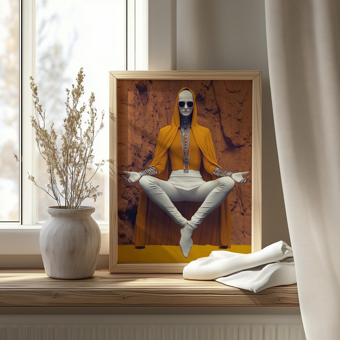 Futuristic Robotic Monk Art Print - Modern Home Decor, Meditative Tech ...