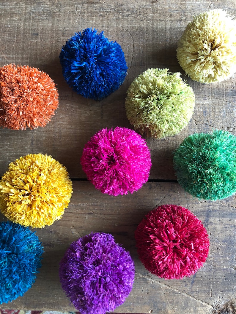 Raffia Pom Pom Natural Fiber Jewel Colors for Crafts Handbags - Etsy ...