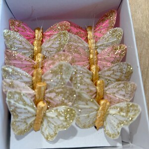 Pink Pastel Gold Glitter Butterflies Set of 12 Embellishments Crafts ...