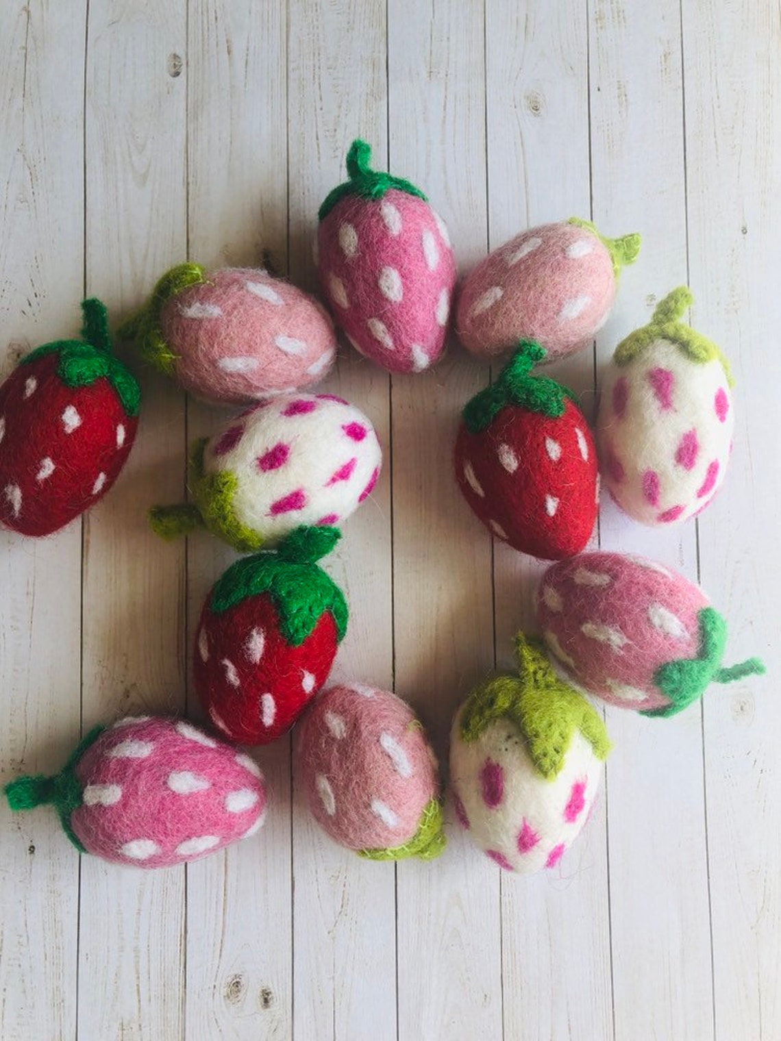 Wool Felted Strawberry, Felt Strawberry, Pink Felt Strawberry, Wool ...