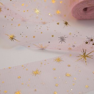 Rose Pink Tulle Ribbon Gold Stars Sparkles, Tulle Ribbon, Rose Tulle ...