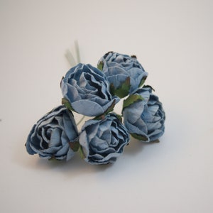 5 Pieces Dusty Slate Blue Paper Flowers, Peony Paper Flowers, Mulberry ...