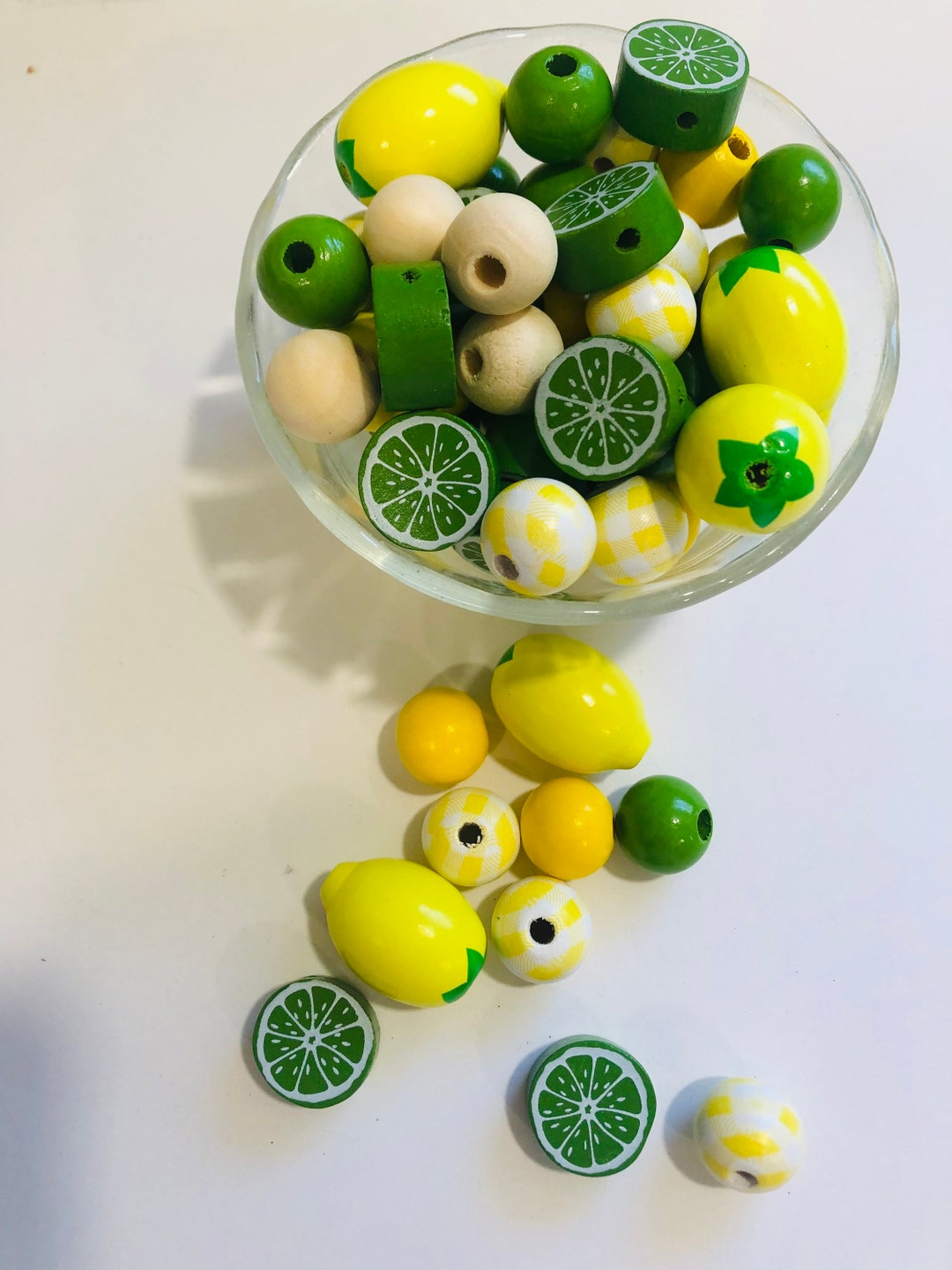 Spring Summer Lemon Lime Citrus Wood Beads DIY Garland Set of 15 Crafts ...