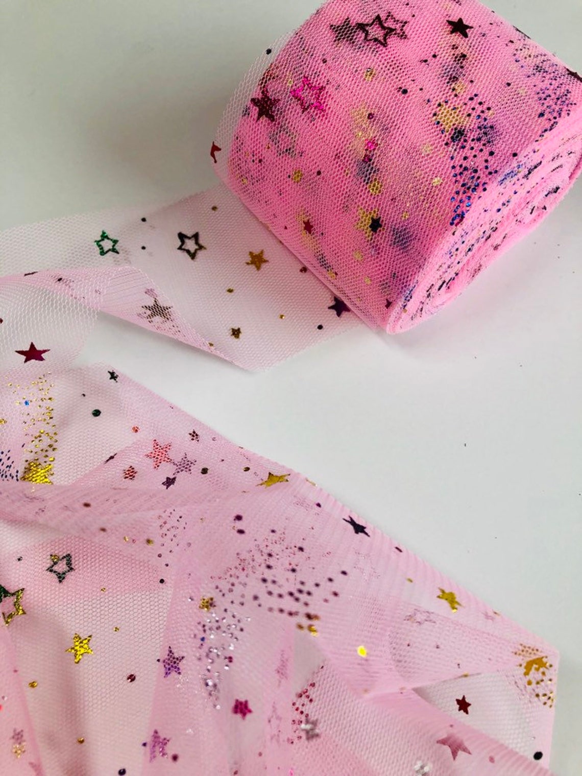 Pink Tulle Ribbon Multi Stars Sparkles Tulle Ribbon Pink - Etsy