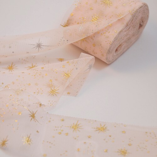 Blush Pink Tulle Ribbon Gold Stars Sparkles Tulle Ribbon - Etsy