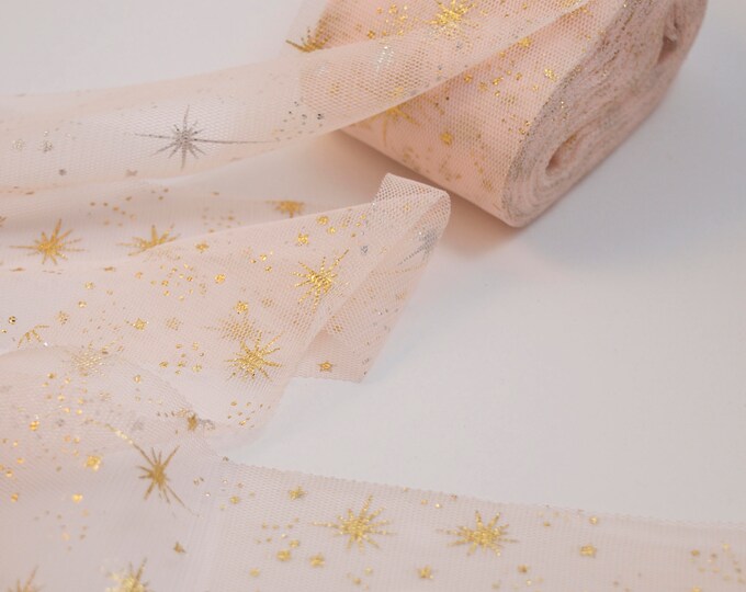 Blush Pink Tulle Ribbon Gold Stars Sparkles Tulle Ribbon - Etsy