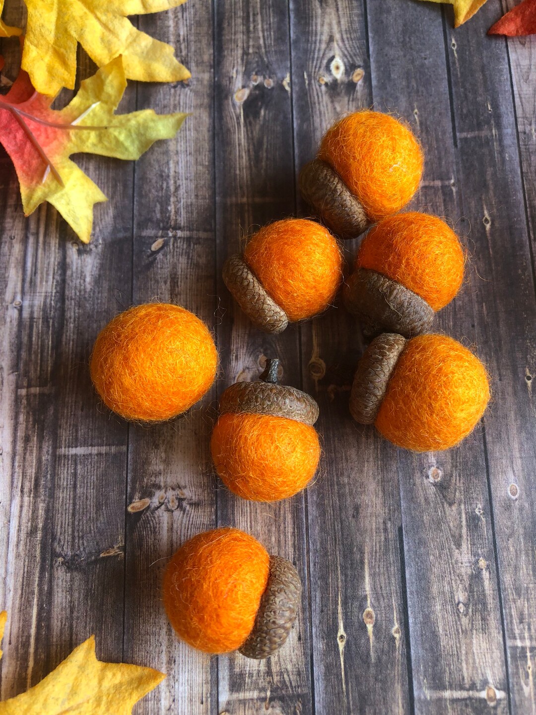 Lot of 10 Orange Felt Acorns, Felt Acorns, Felt Balls, Pumpkin Felt ...