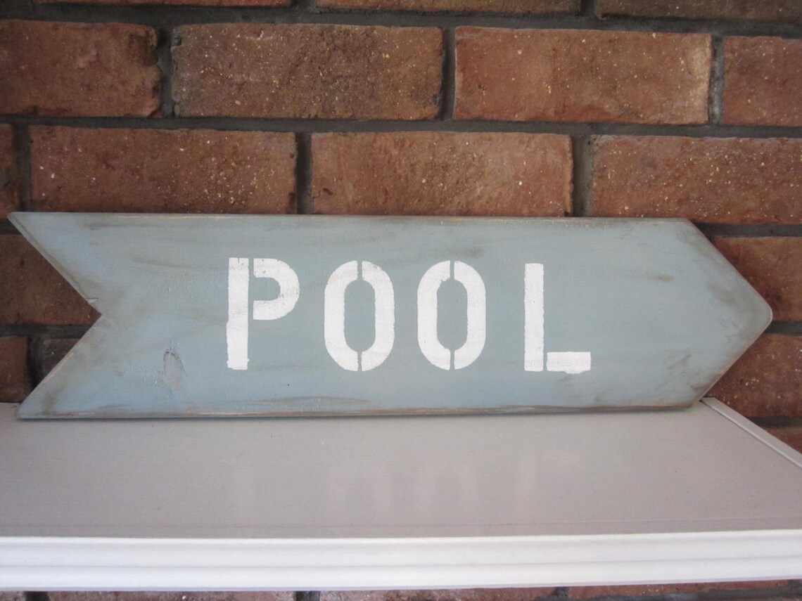 Handmade POOL Sign Wall Art Decor Blue Arrow Ocean Swim Summer ...