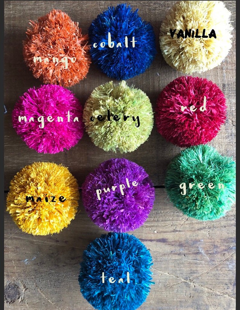 Raffia Pom Pom Natural Fiber Jewel Colors for Crafts Handbags Shoes ...