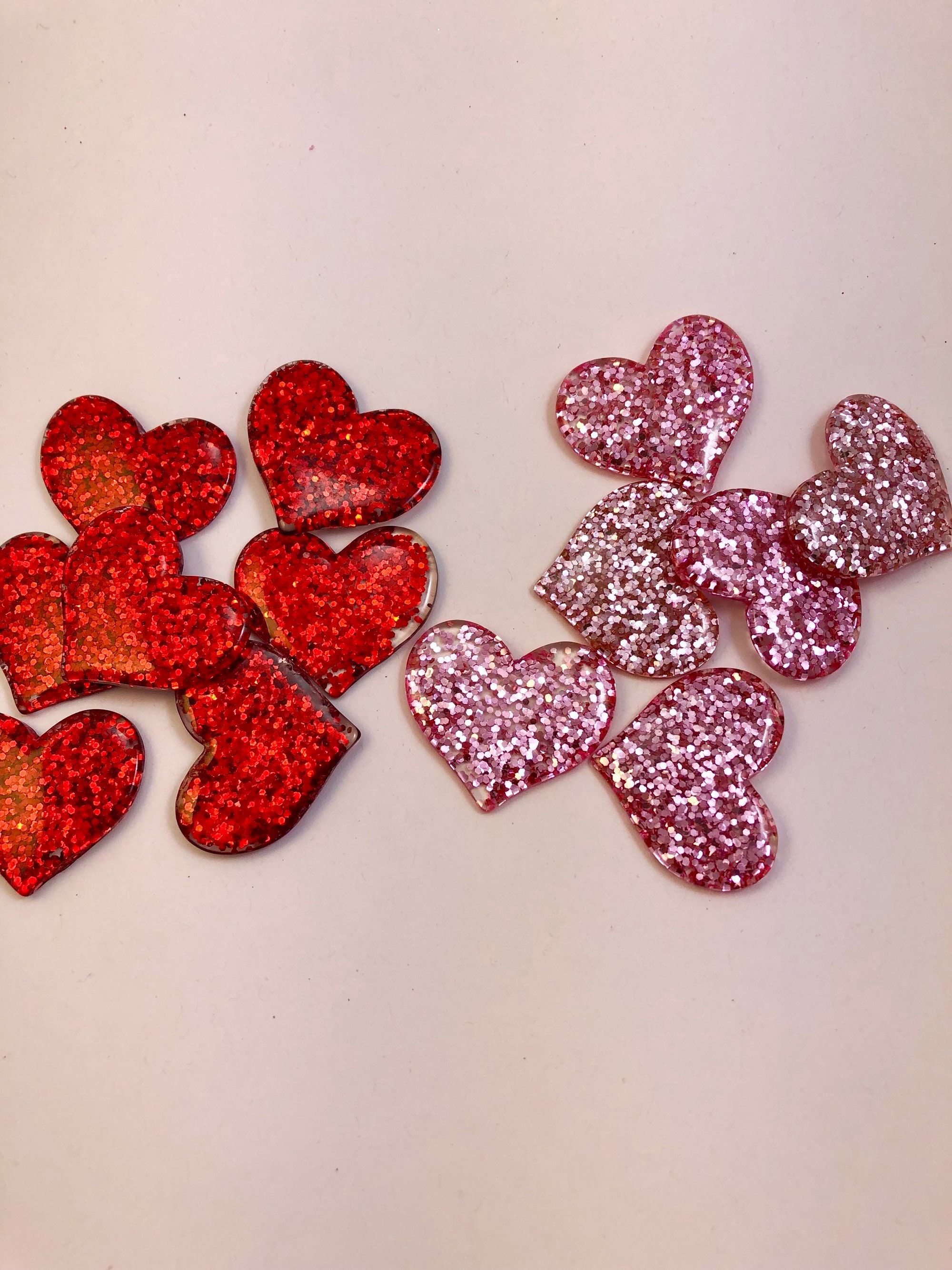 Lot of 5 glitter Hearts plastic flat back cabochon Valentines | Etsy