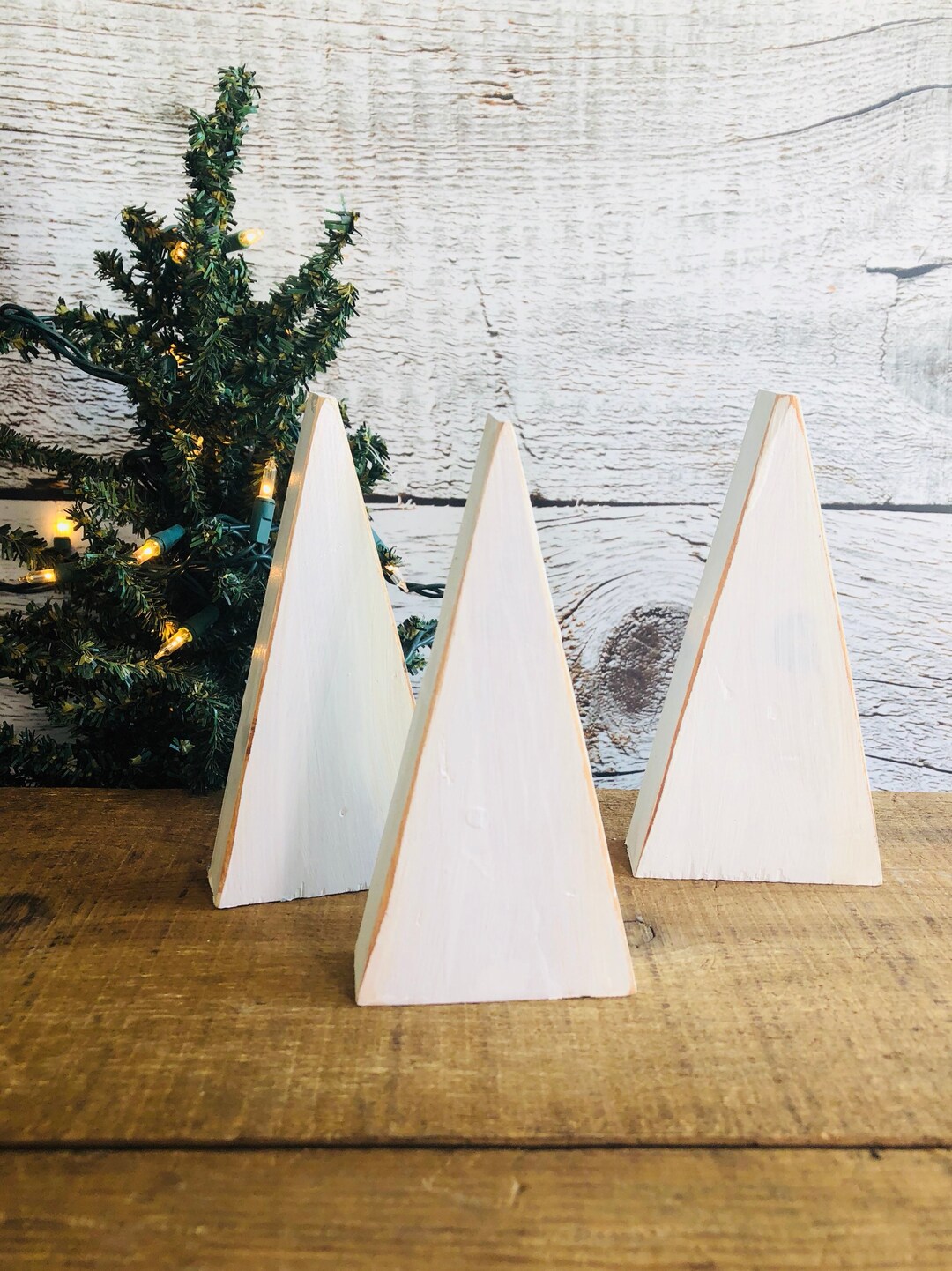 Set of 3 White Washed Shabby Wood Christmas Trees Reclaimed Minimalist ...