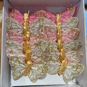 Pink Pastel Gold Glitter Butterflies Set of 12 Embellishments Crafts ...