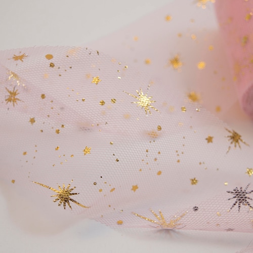 Blush Pink Tulle Ribbon Gold Stars Sparkles Tulle Ribbon - Etsy