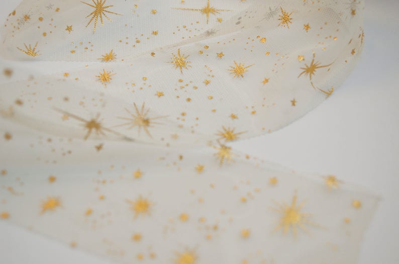 Ivory Cream Tulle Ribbon Gold Stars Sparkles Tulle Ribbon | Etsy