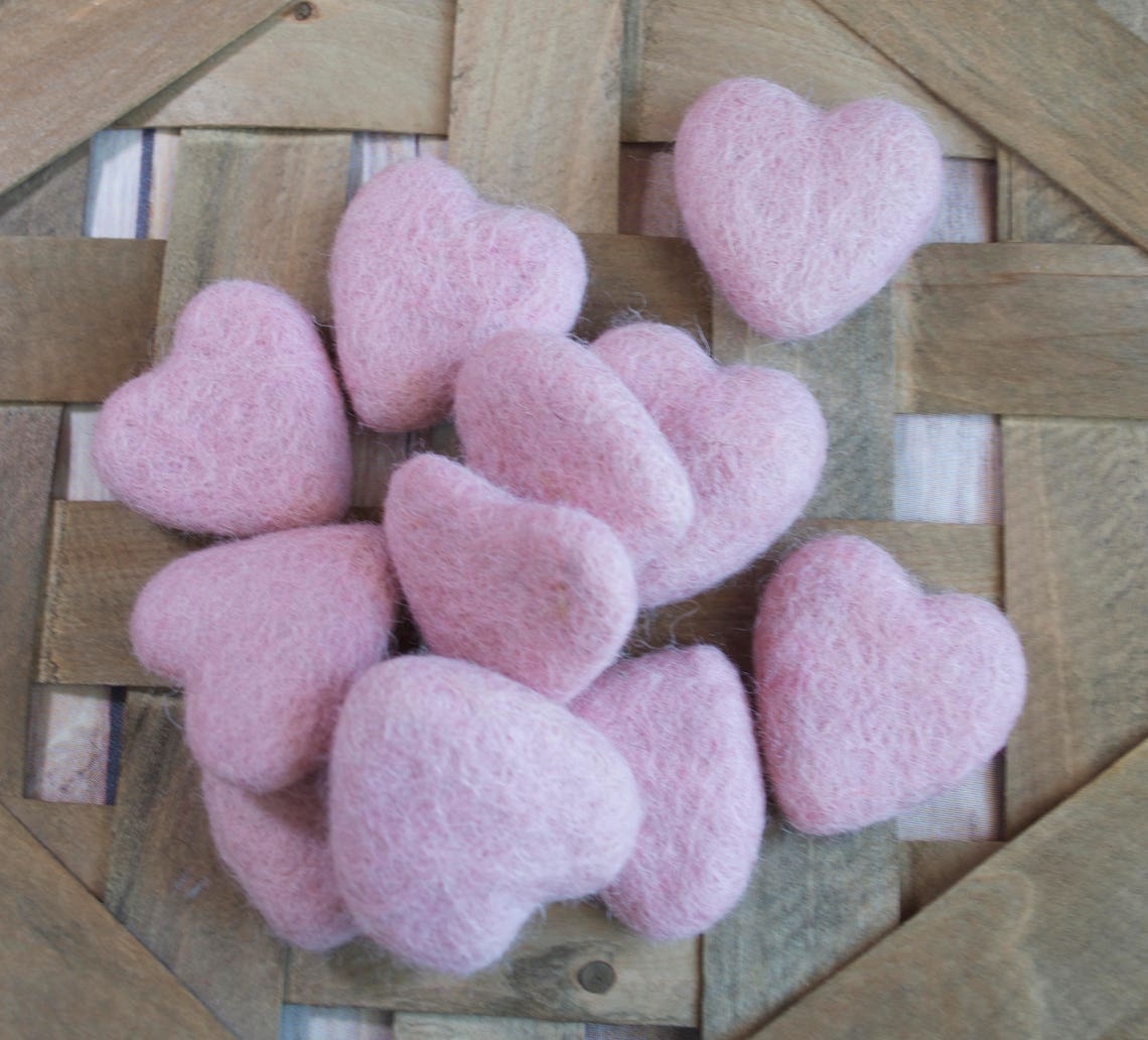 Pale Pink Felted Wool Heart 4 - 5 Cm, Wool Felt Heart Beads, Pink Wool ...