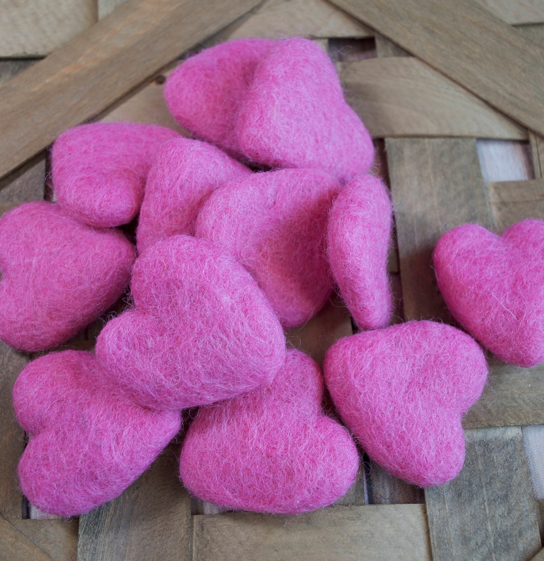 Candy Pink Felted Wool Heart, Wool Felt Heart Beads, Pink Wool Heart ...