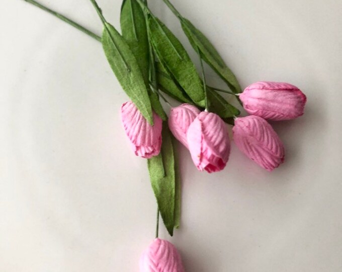 10 Pieces Mini Pink Tulips Paper Flowers, Tulip Paper Flowers, Mulberry ...