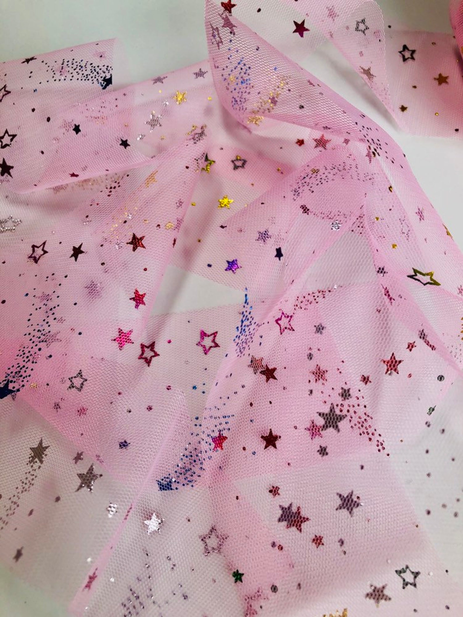 Pink Tulle Ribbon Multi Stars Sparkles Tulle Ribbon Pink | Etsy