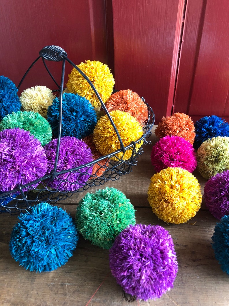 Raffia Pom Pom Natural Fiber Jewel Colors for Crafts Handbags - Etsy ...