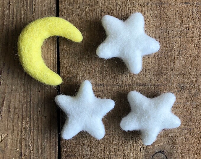 Moon and Stars Wool Felt Set, Wool Felt Stars, White Felt Stars ...