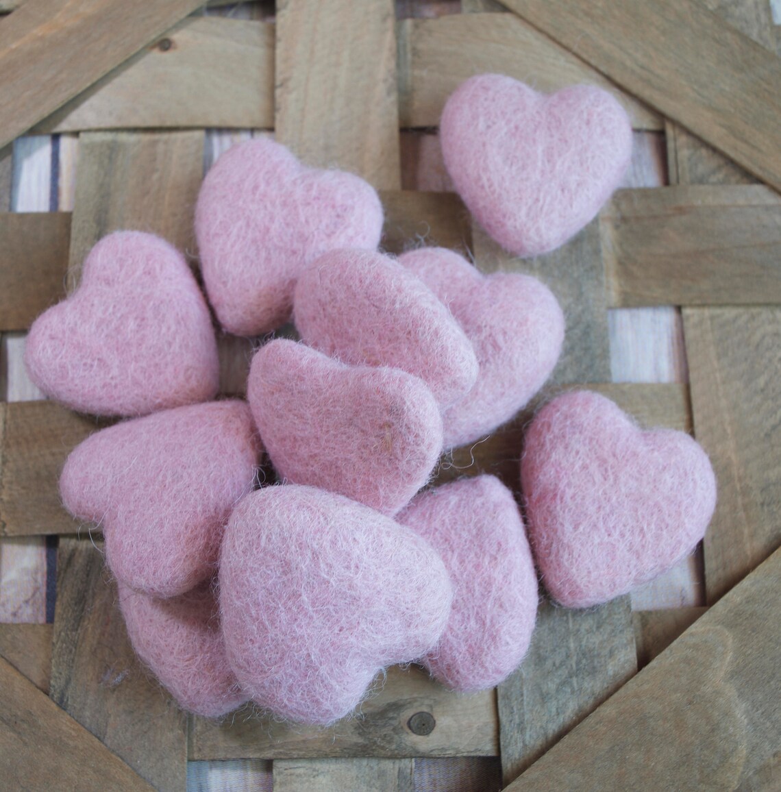 Pale Pink Felted Wool Heart 4 - 5 Cm, Wool Felt Heart Beads, Pink Wool ...