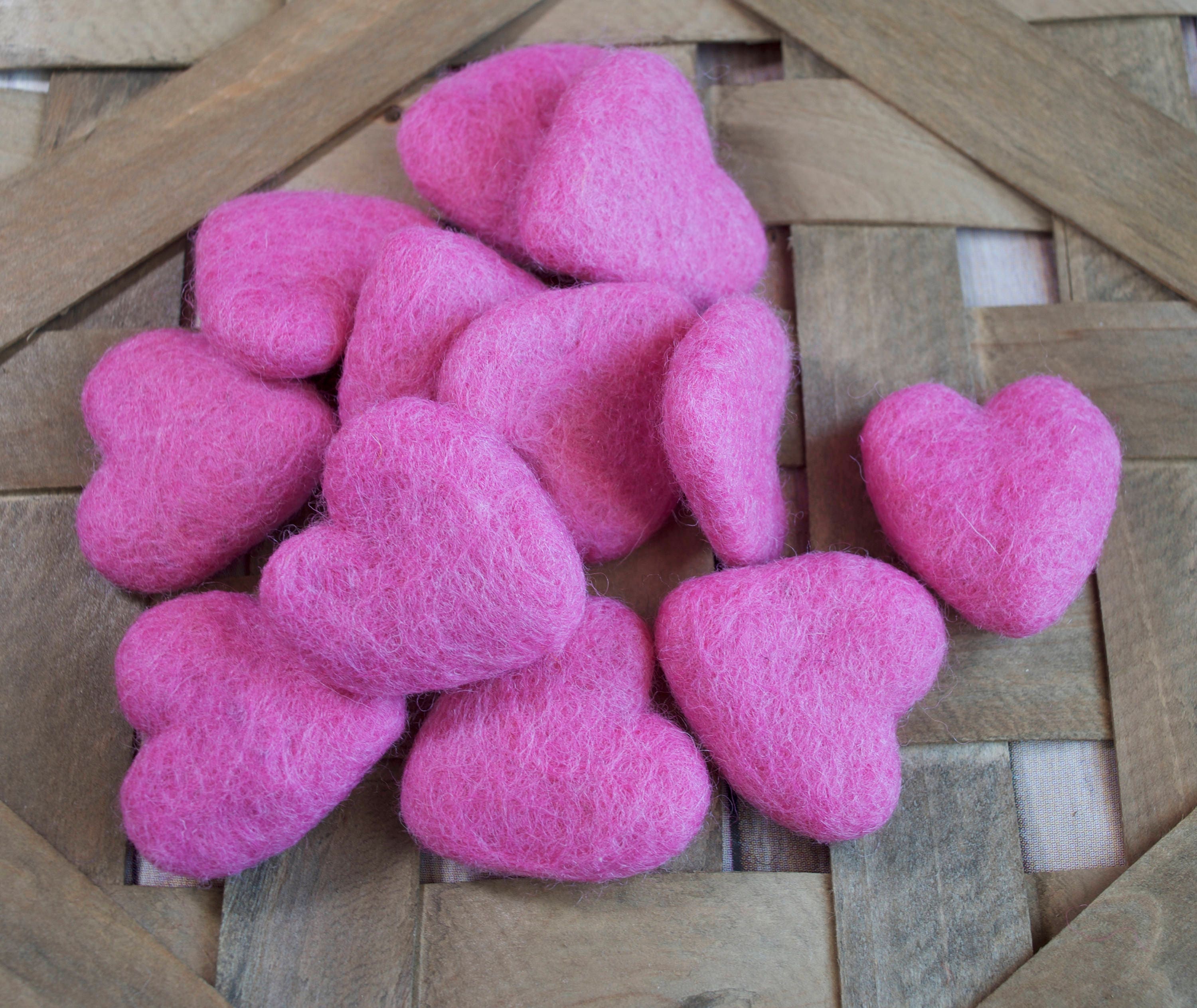 Candy Pink Felted Wool Heart Wool Felt Heart Beads Pink Wool | Etsy