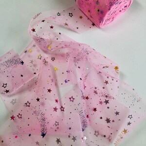 Pink Tulle Ribbon Multi Stars Sparkles, Tulle Ribbon, Pink Tulle ...
