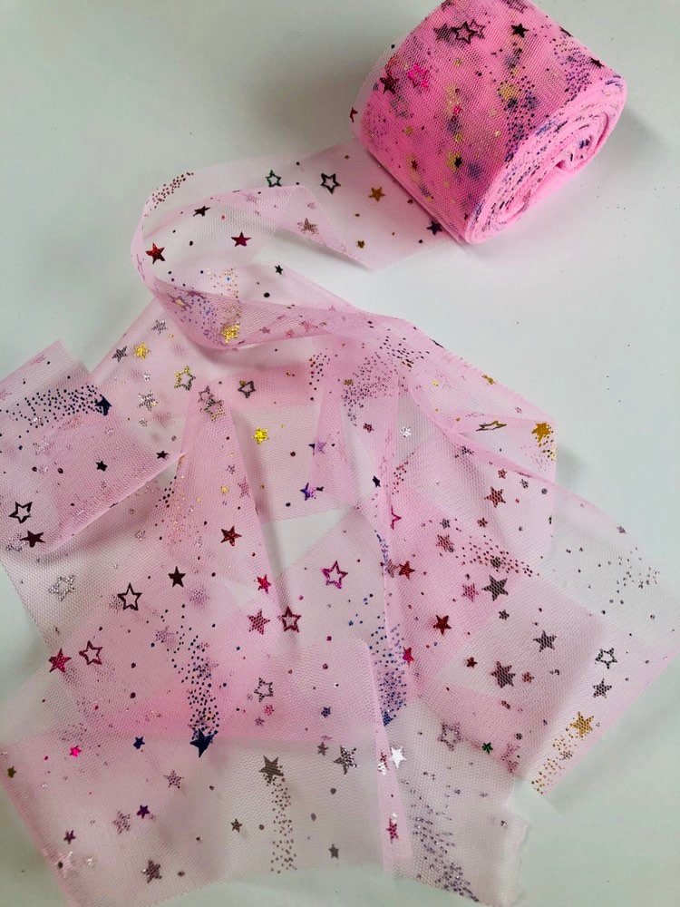 Pink Tulle Ribbon Multi Stars Sparkles Tulle Ribbon Pink | Etsy