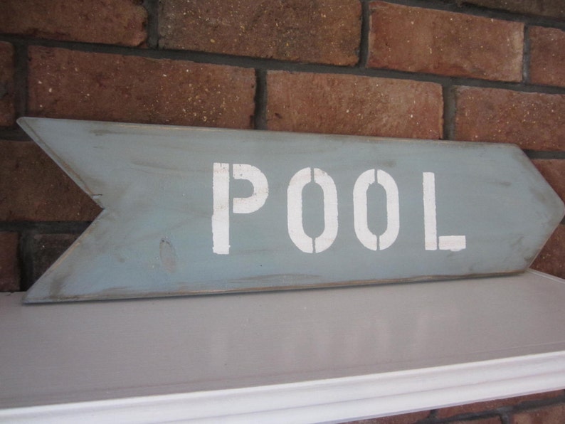 Handmade POOL Sign Wall Art Decor Blue Arrow Ocean Swim Summer ...