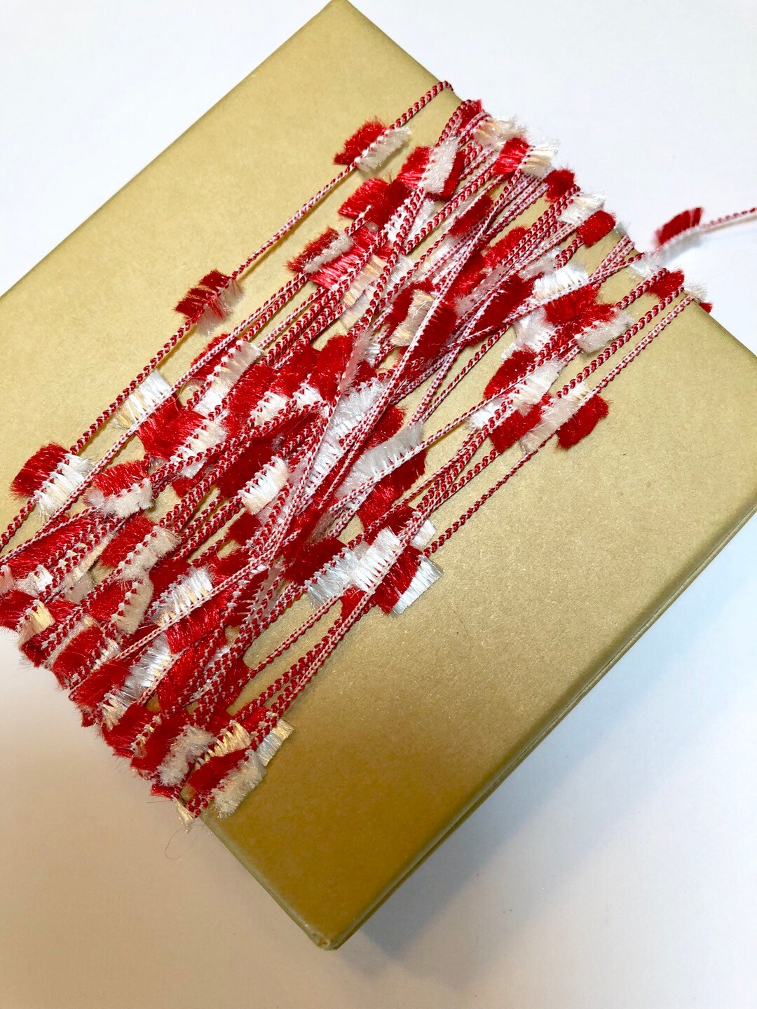 Red White Candy Stripe Tinsel Twine, Christmas Tinsel Trim, Mini Tinsel ...