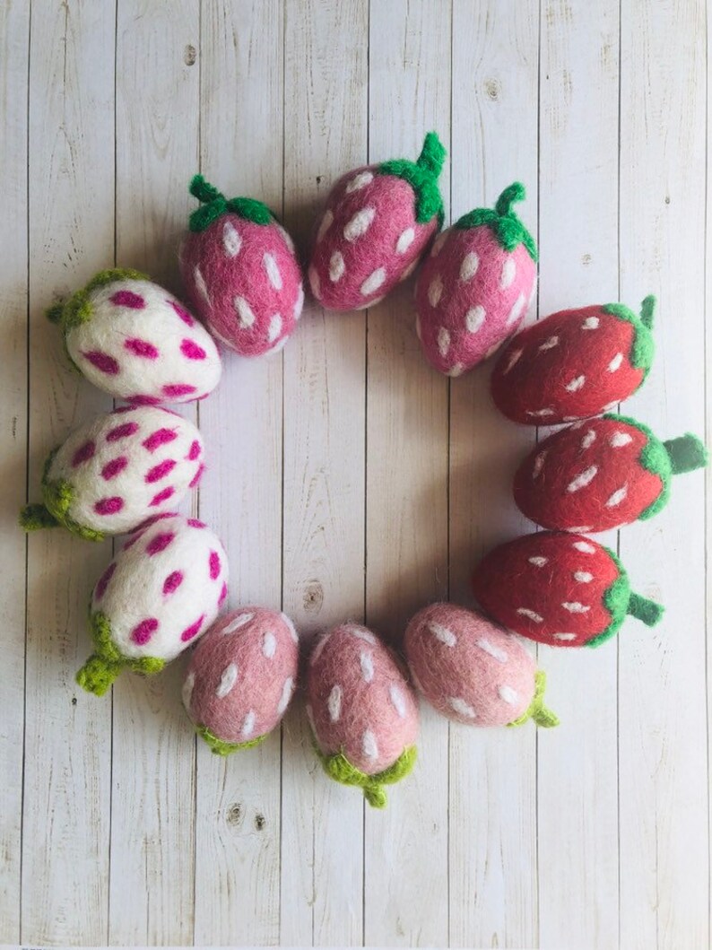 Wool Felted Strawberry, Felt Strawberry, Pink Felt Strawberry, Wool ...