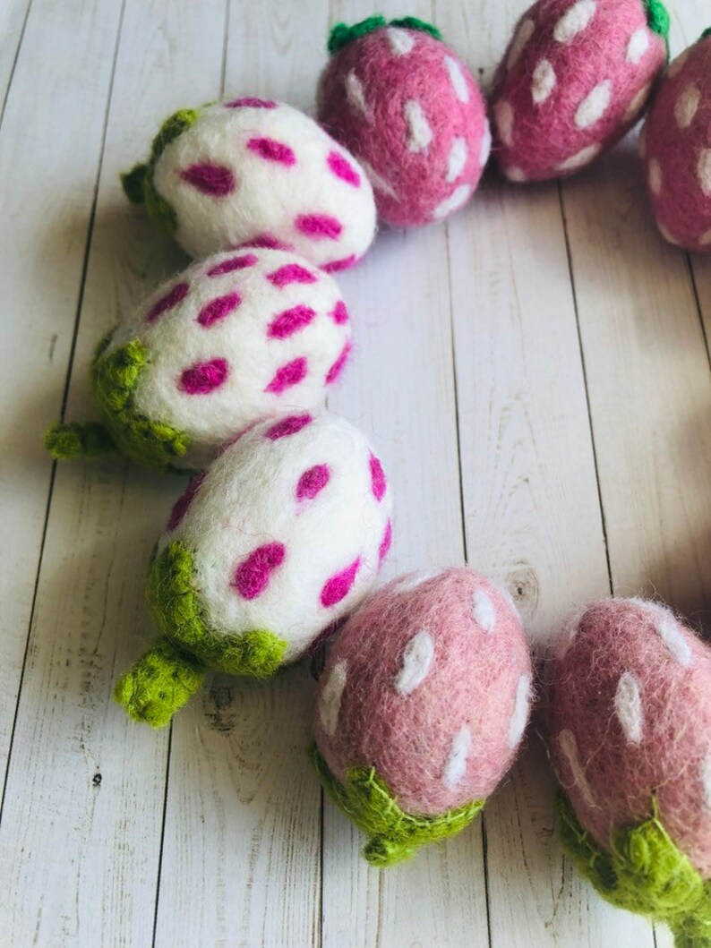 Wool Felted Strawberry, Felt Strawberry, Pink Felt Strawberry, Wool ...