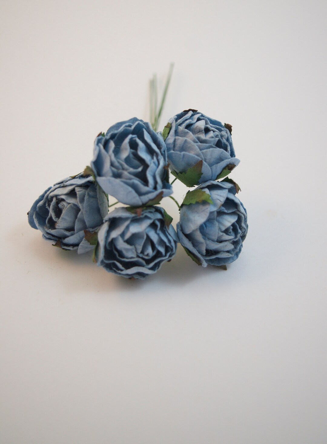 5 Pieces Dusty Slate Blue Paper Flowers, Peony Paper Flowers, Mulberry ...