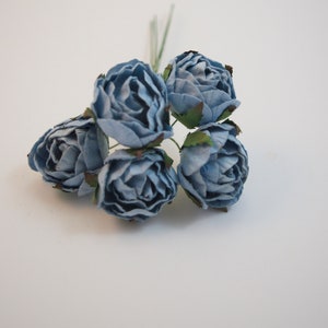 5 Pieces Dusty Slate Blue Paper Flowers, Peony Paper Flowers, Mulberry ...