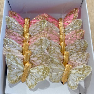 Pink Pastel Gold Glitter Butterflies Set of 12 Embellishments Crafts ...