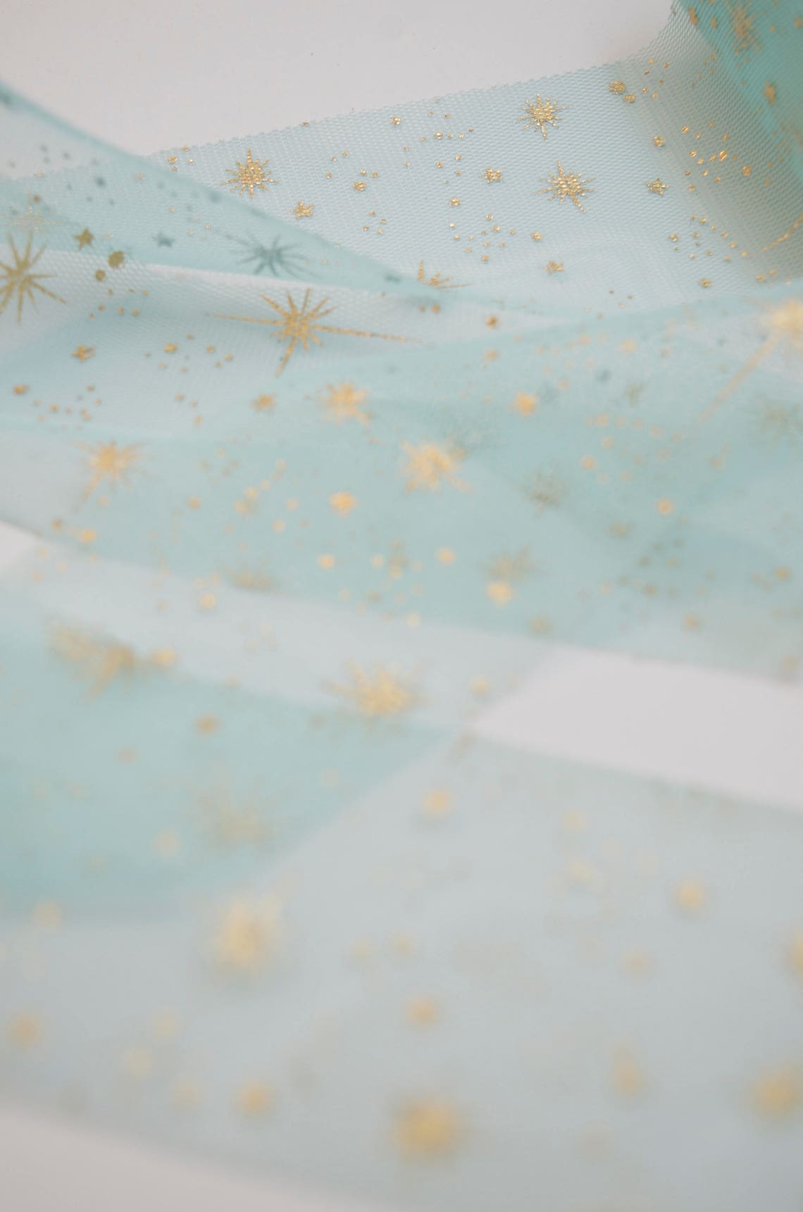 Aqua Mint Tulle Ribbon Gold Stars Sparkles Tulle Ribbon Mint | Etsy