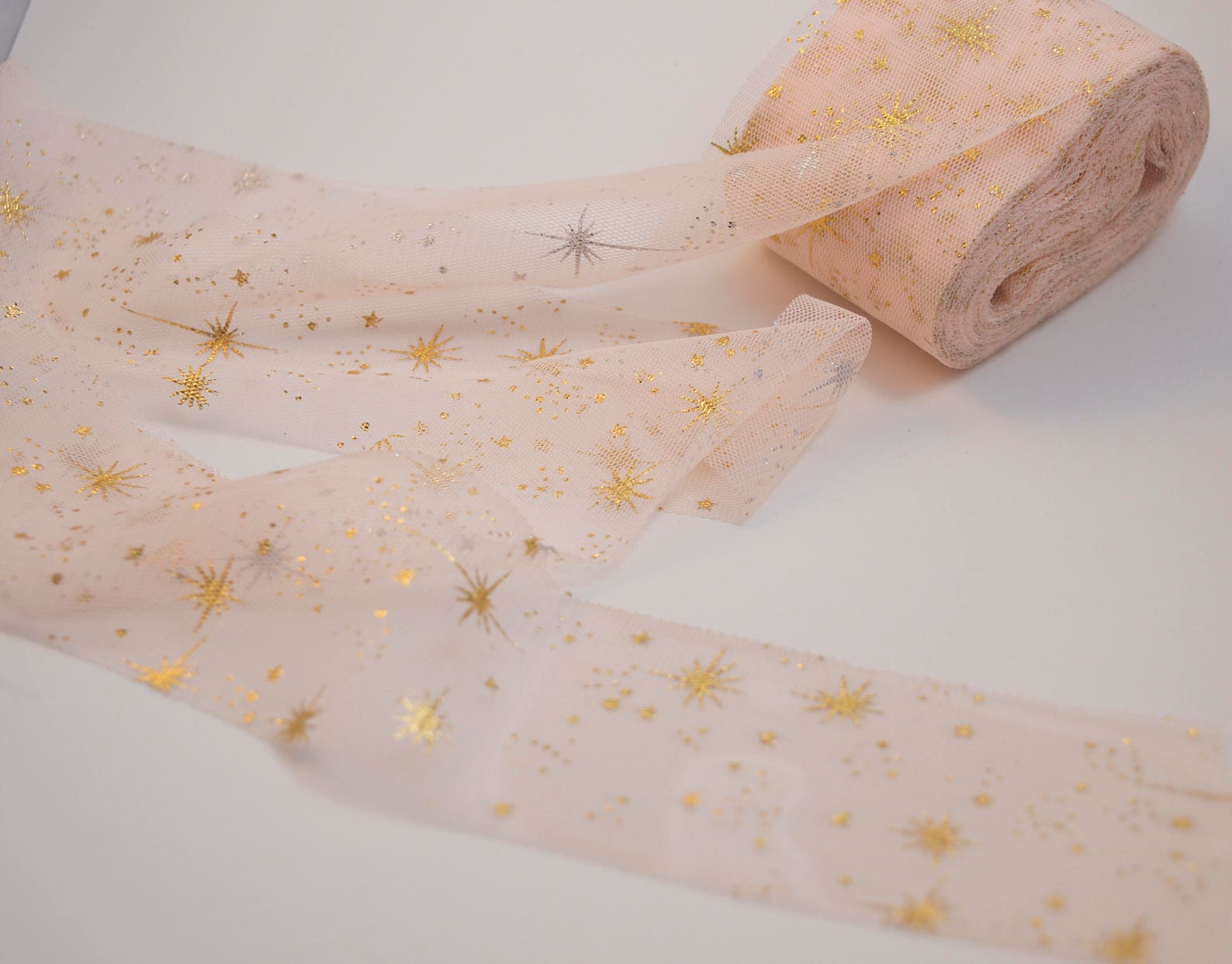Blush Pink Tulle Ribbon Gold Stars Sparkles Tulle Ribbon | Etsy