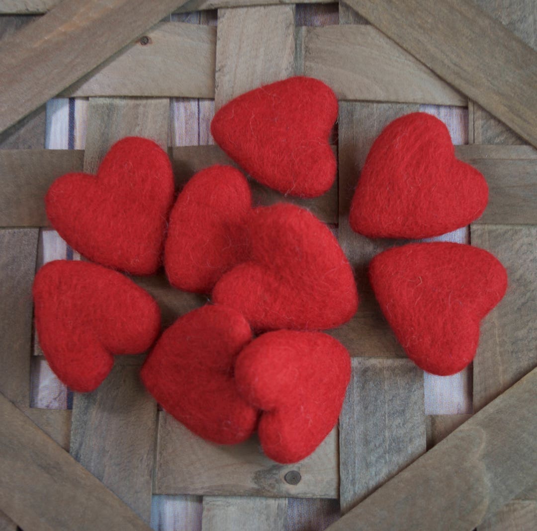 Red Felted Wool Heart, Wool Felt Heart Beads, Red Wool Hearts ...