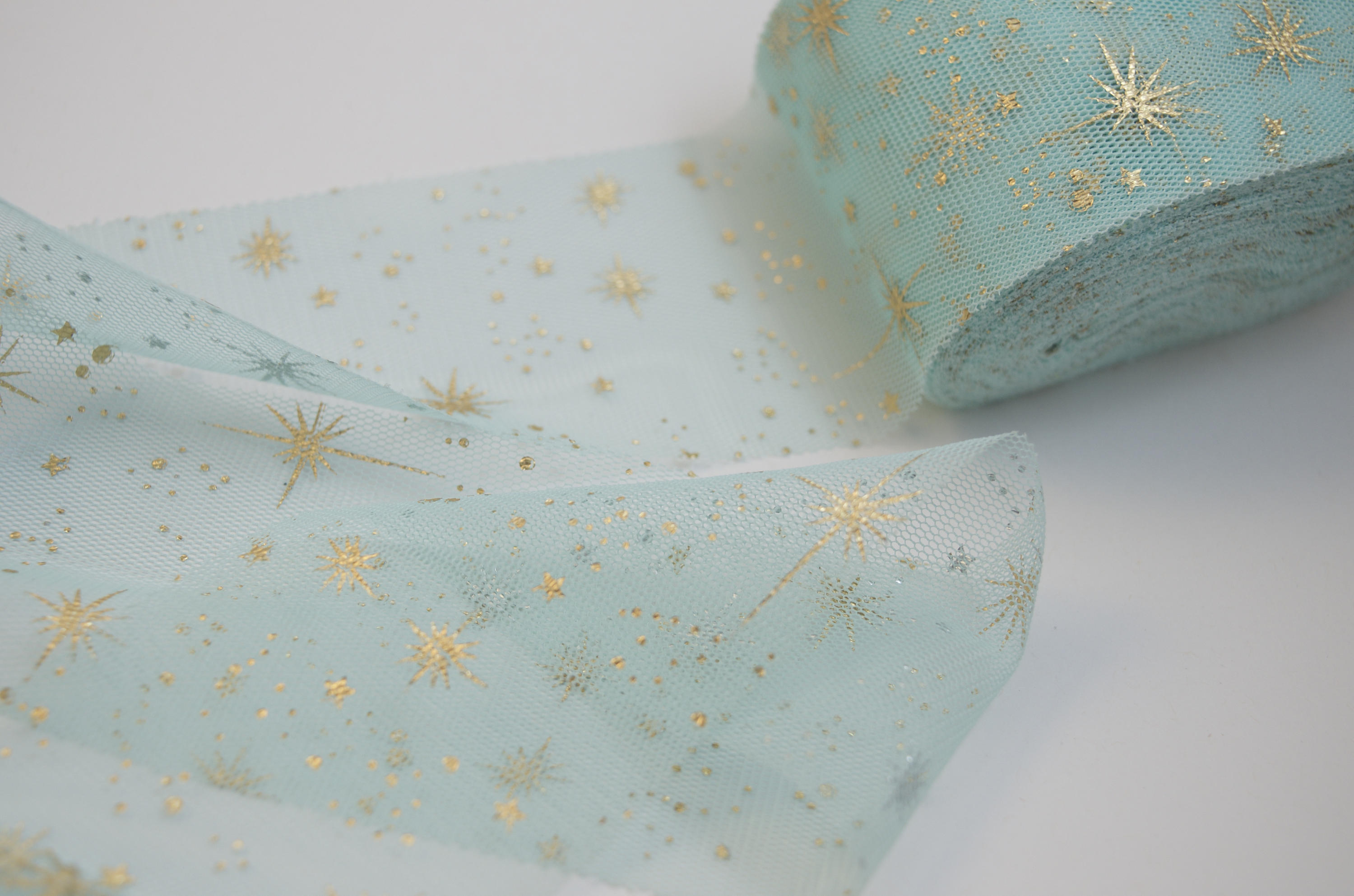 Aqua Mint Tulle Ribbon Gold Stars Sparkles Tulle Ribbon Mint | Etsy
