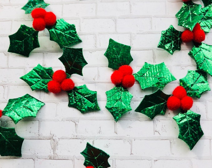 Christmas Holiday Holly Leaves Berries Green Red Crafts Decor - Etsy