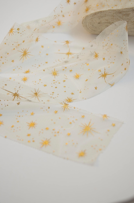 Ivory Cream Tulle Ribbon Gold Stars Sparkles Tulle Ribbon | Etsy