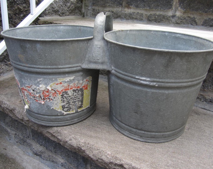 Vintage Double Galvanized Metal Bucket Laundry Bathroom Storage Shabby ...