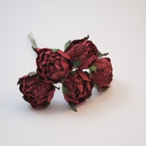 5 Pcs Crimson Maroon Paper Flowers, Peony Paper Flowers, Mulberry ...