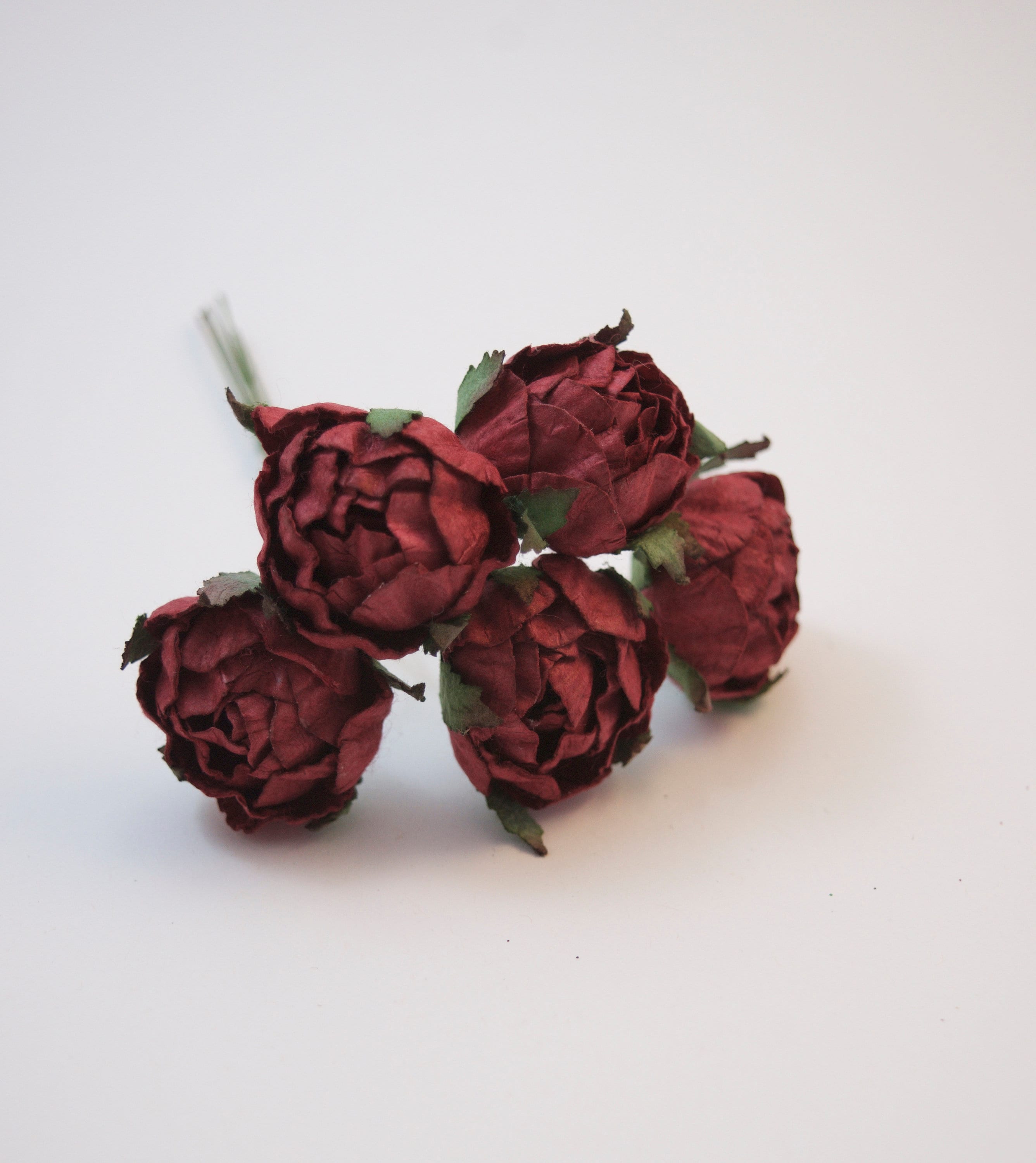 5 Pcs Crimson Maroon Paper Flowers Peony Paper Flowers - Etsy