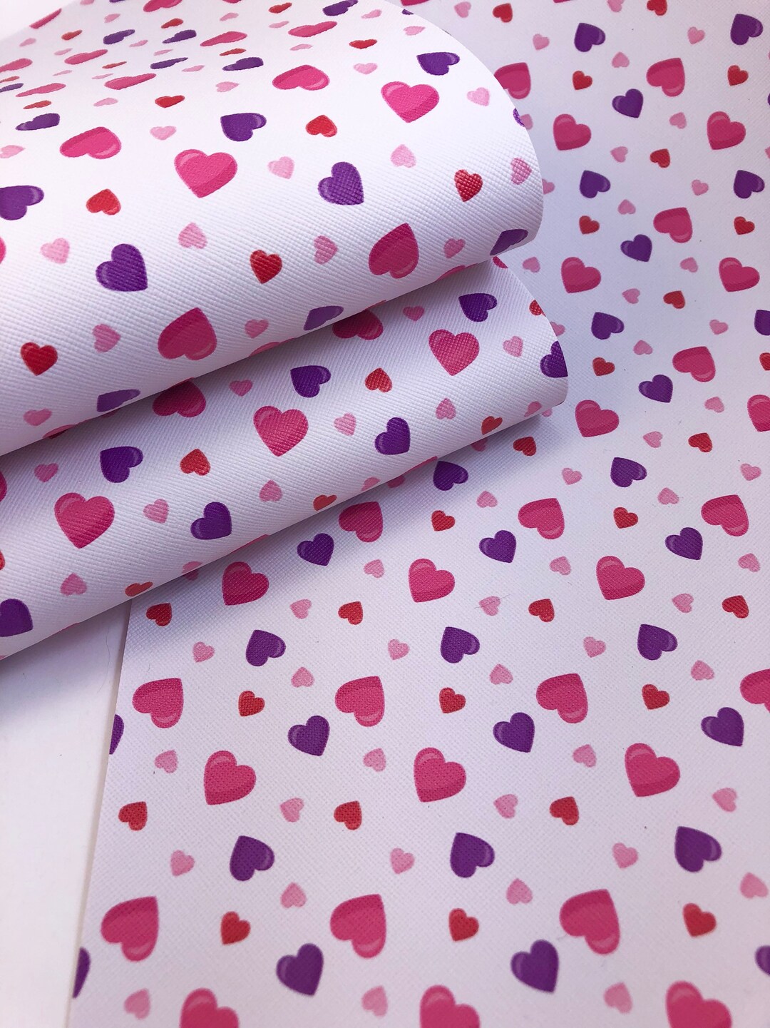 Valentine's Day Hearts Red Pink Fabric Backed Fabric Sheet Leatherette ...