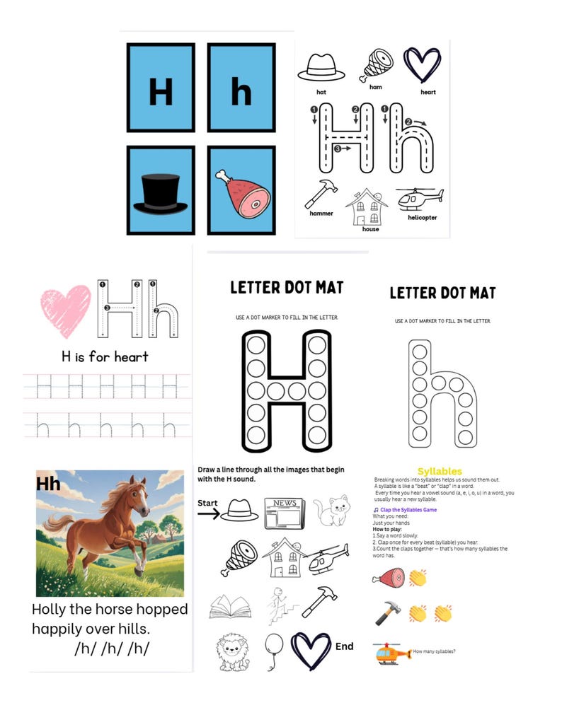 Letter Hh Phonics Worksheets - Etsy