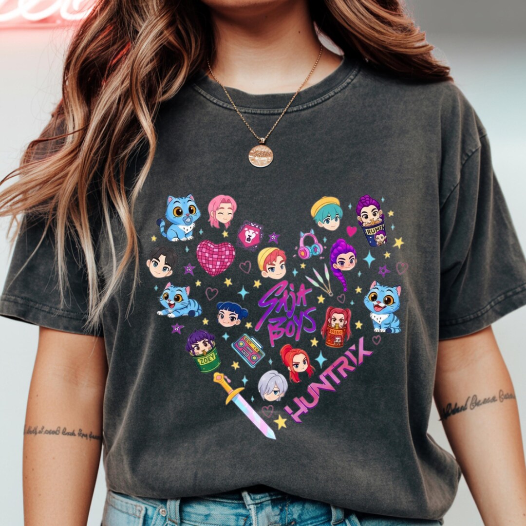 Retro Huntrix Heart Shirt, Kpop Demon Hunters Saja Boys Group Shirt ...