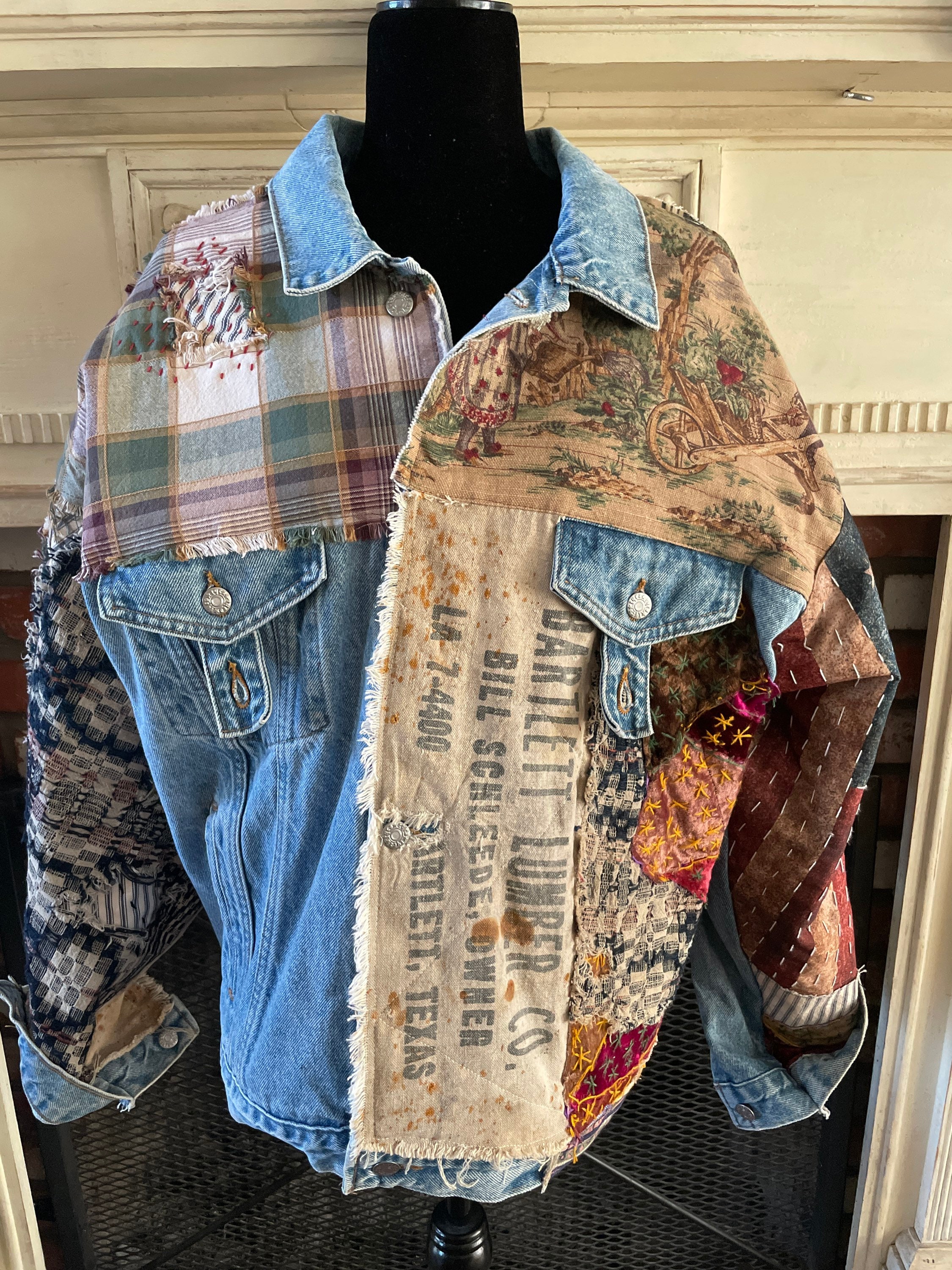 Upcycled Patchwork Denim Jacket XL Boho Hipster Jean Quilt | Etsy