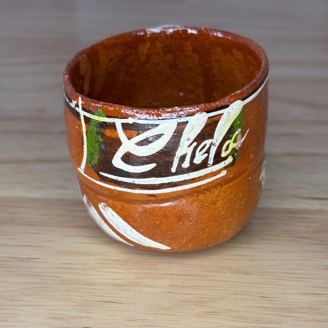 Vintage Mexican Pottery Red Clay Mug.tlaquepaque or Talavera Folk Art ...