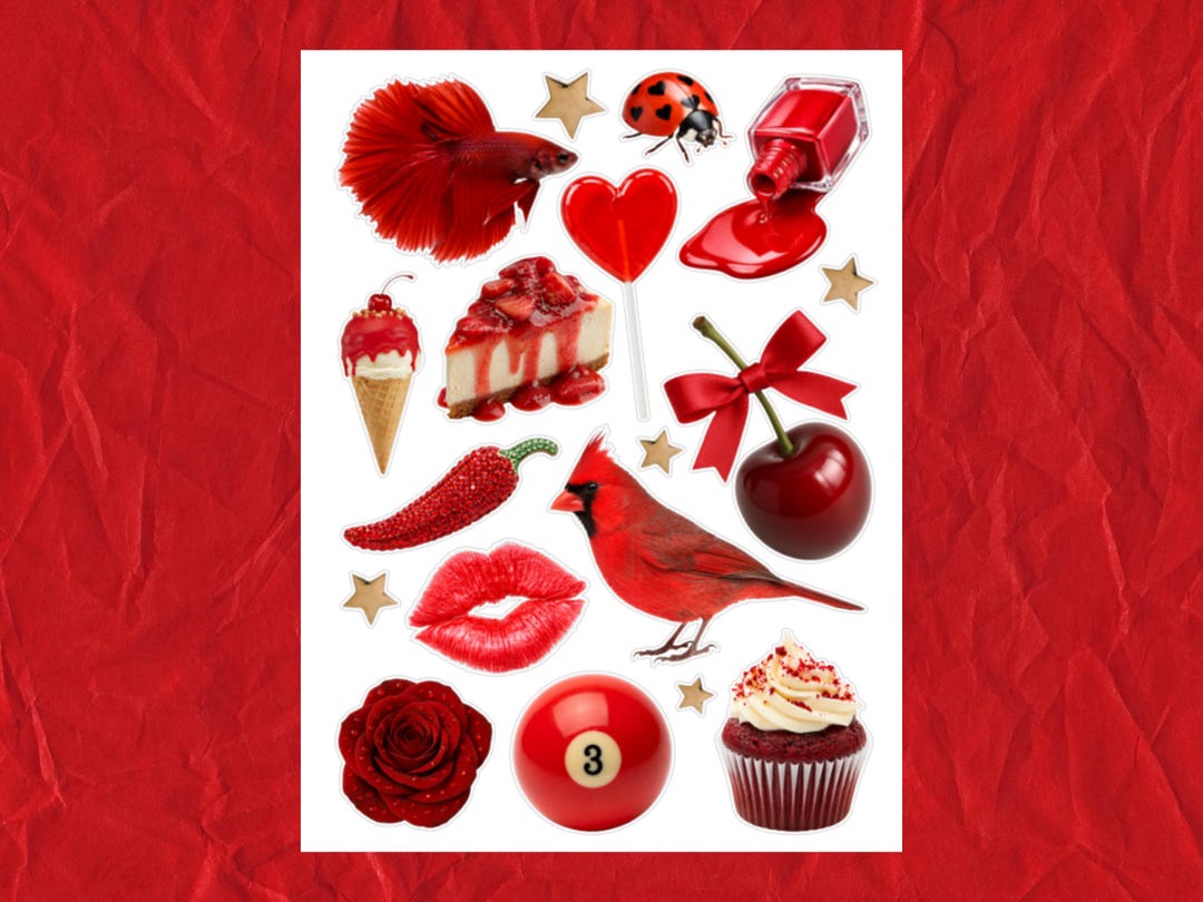 Red Sticker Sheet for Junk Journal, Monochromatic Sticker Sheet ...
